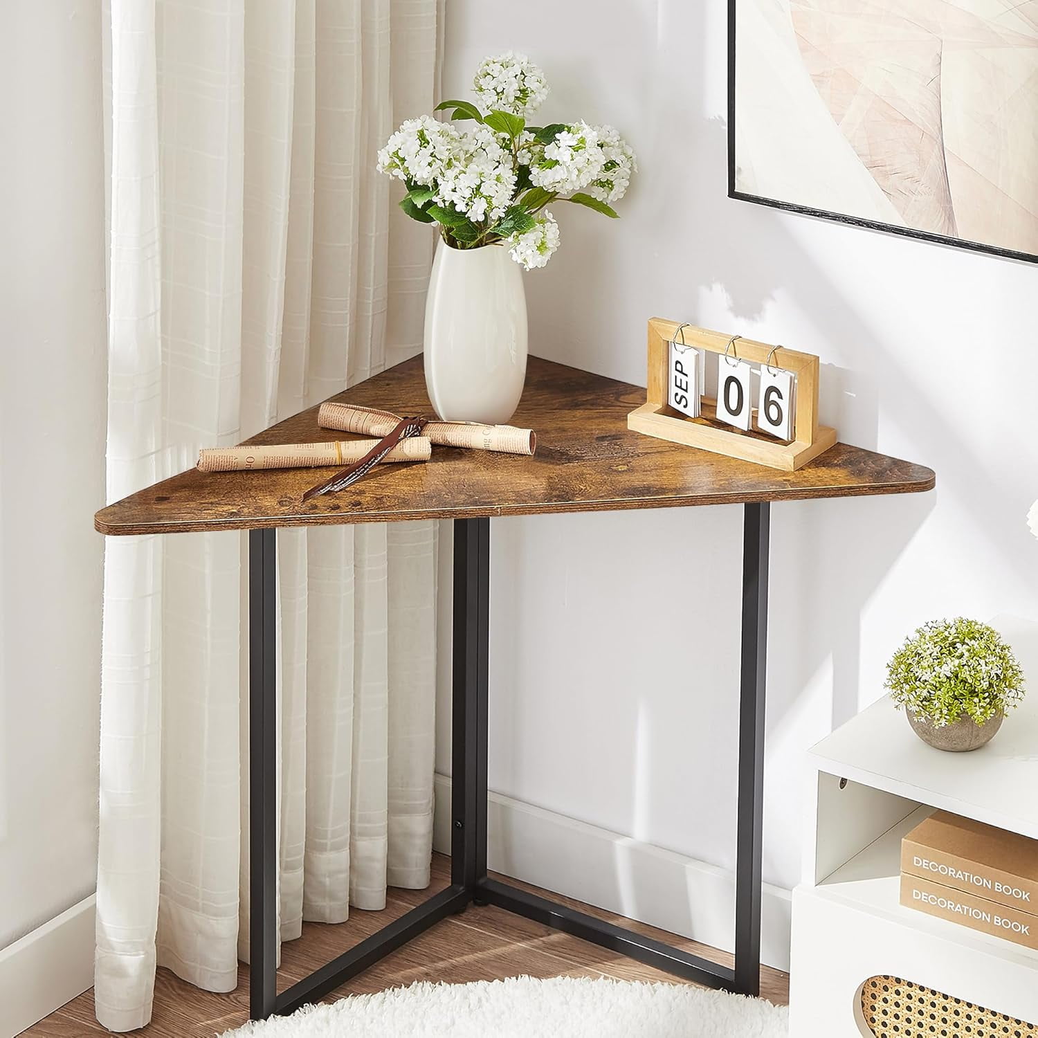 Corner Shelf, End Side Tables, Triangle Shelves with Metal Frame for ...