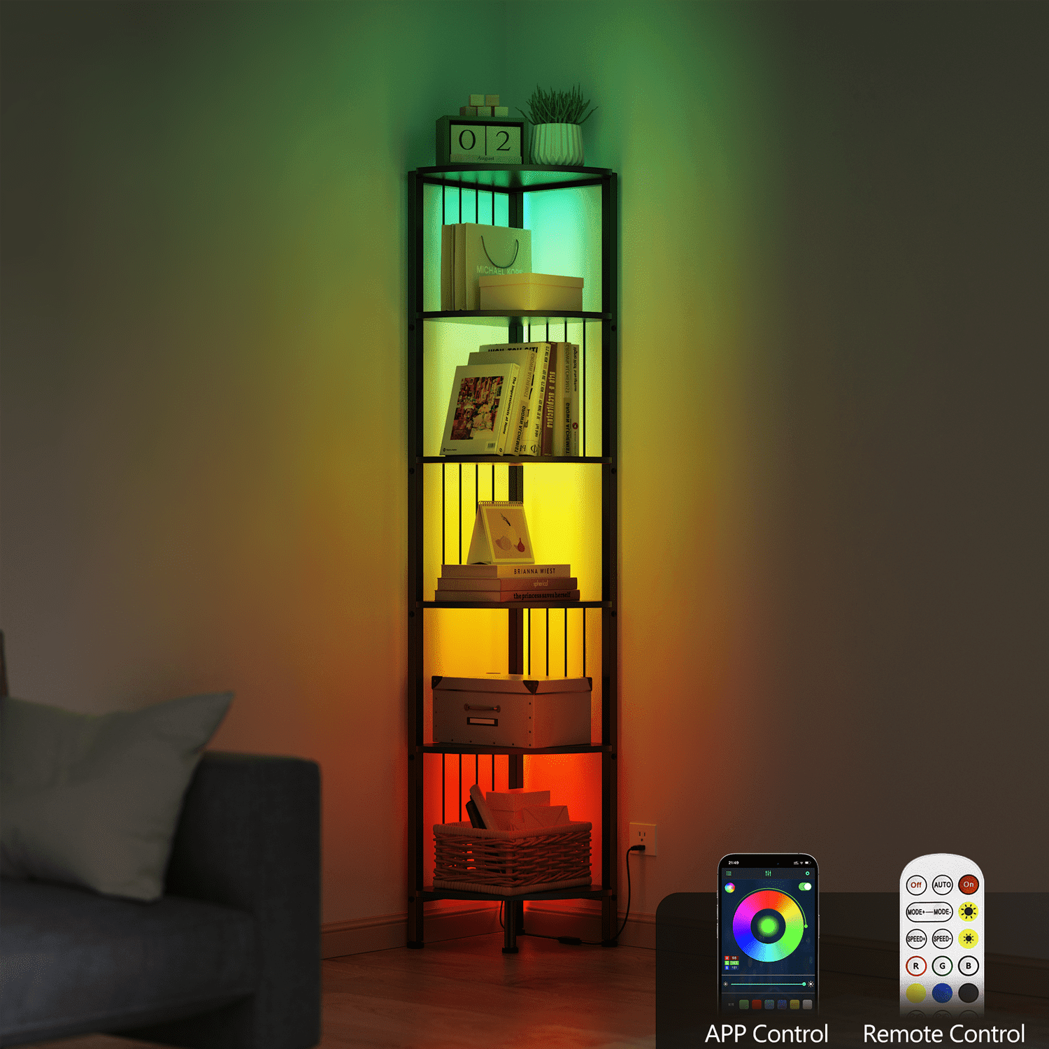 Corner Shelf With LED Light,6-Tier Music-Sync RGB Display Shelf,16 ...