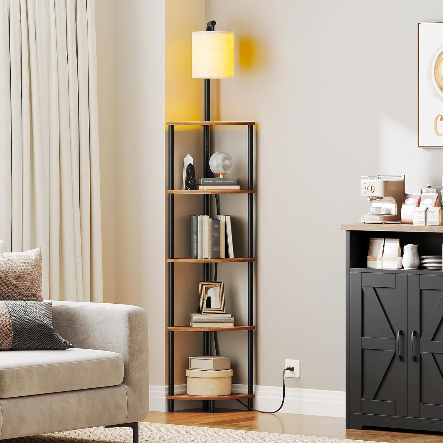 Corner Shelf with Light, 5 Tier Corner Shelf Stand, Small Corner Book ...