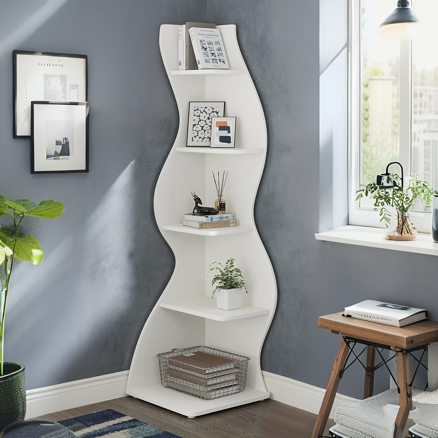 Corner Shelf, Modern 5-Tier Wall Corner Bookshelf, Stylish Corner Small ...