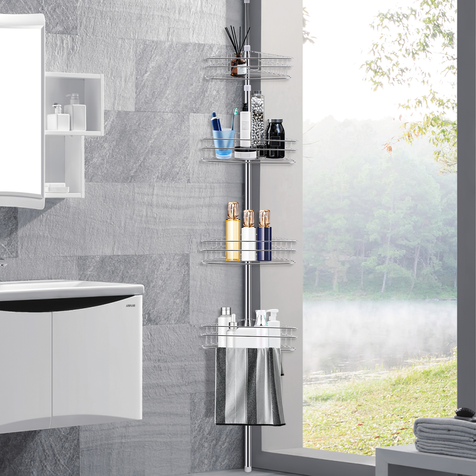 FONDOTIN Freestanding Bathroom Organizer with Carbon Steel Frame ...