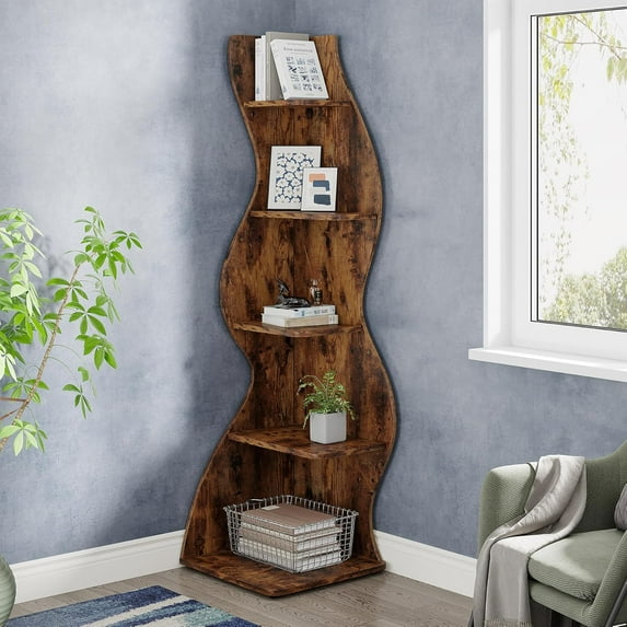 Corner Shelf, Rustic 5-Tier Wall Corner Bookshelf, Stylish Corner Small ...