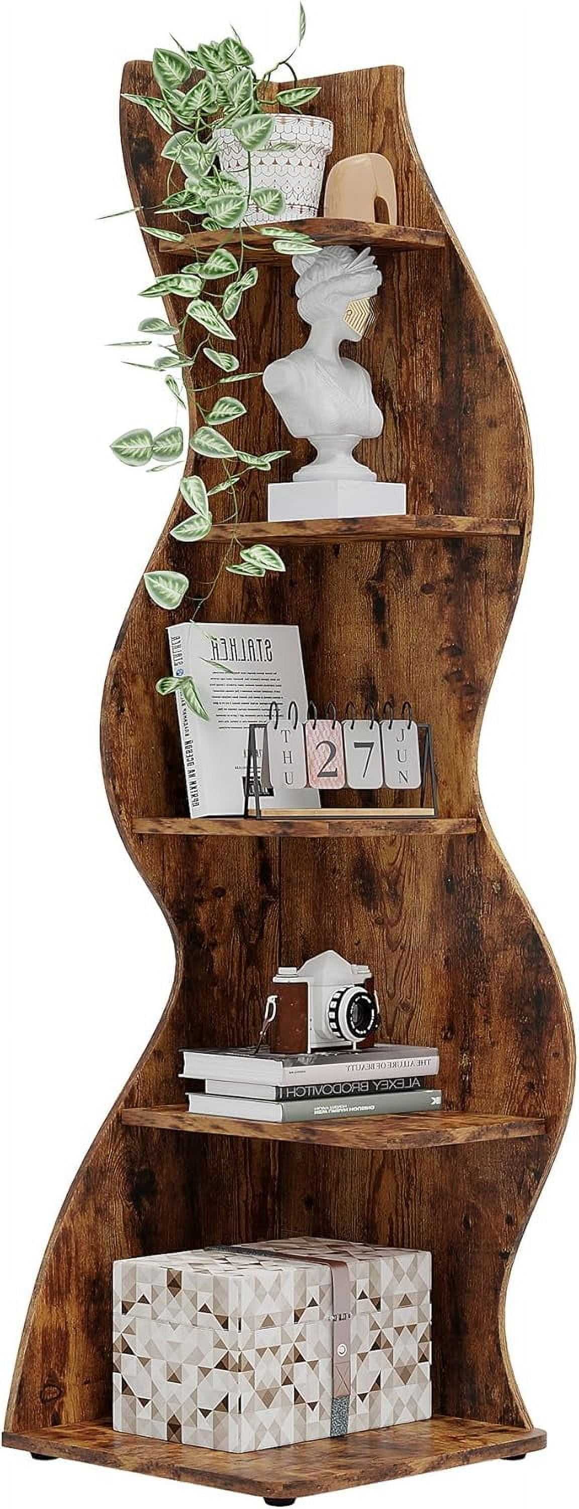 Corner Shelf, Rustic 5-Tier Wall Corner Bookshelf, Stylish Corner Small ...