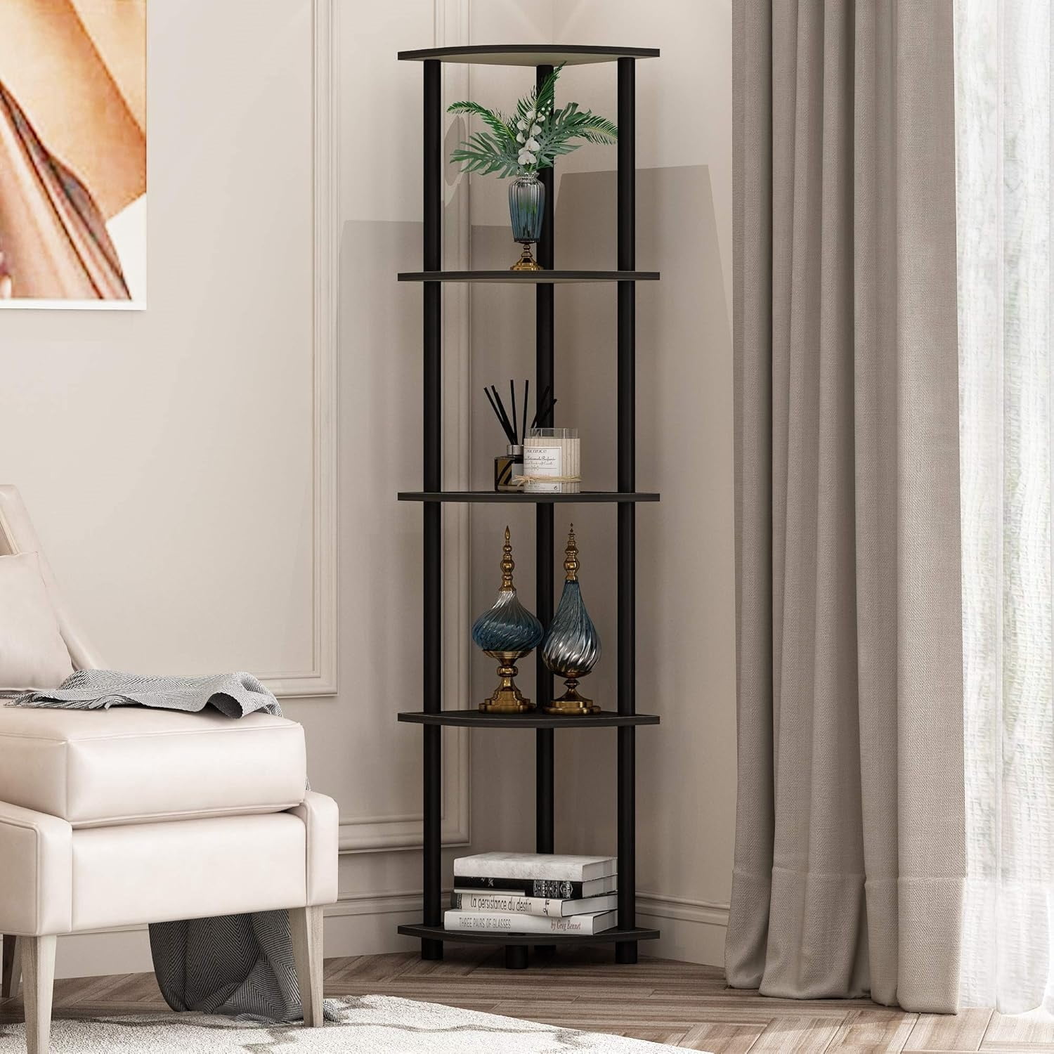 Corner Shelf Set of 2, 5-Tier Corner Bookshelf, Open Storage Shelves ...