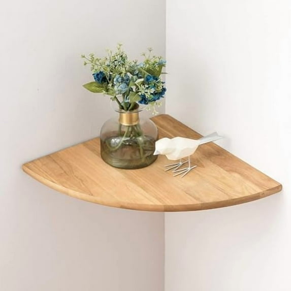 Corner Shelf, Solid Oak Wood Floating Corner Shelf Wall Mount Round End ...