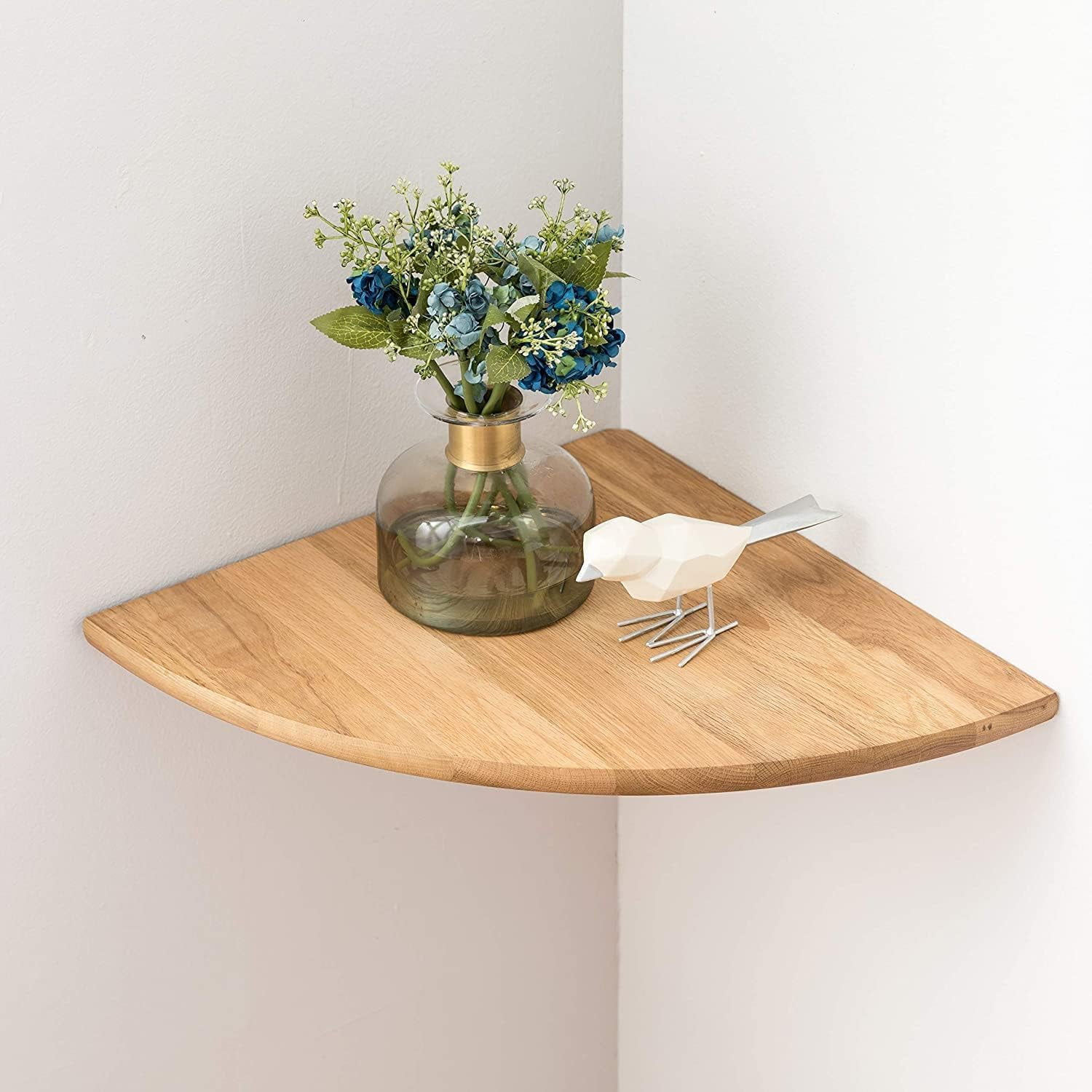 Corner Shelf, Solid Oak Wood Floating Corner Shelf Wall Mount Round End ...