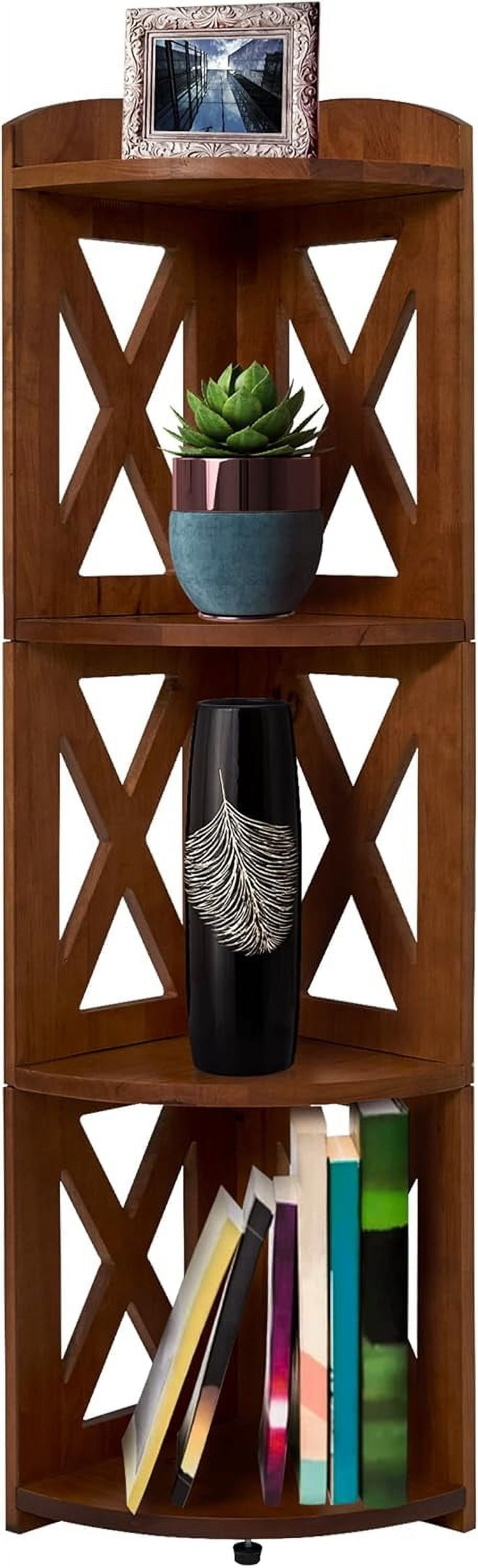 Corner Shelf Stand,100% Natural Wood Corner Bookshelf, Corner Bookcase ...