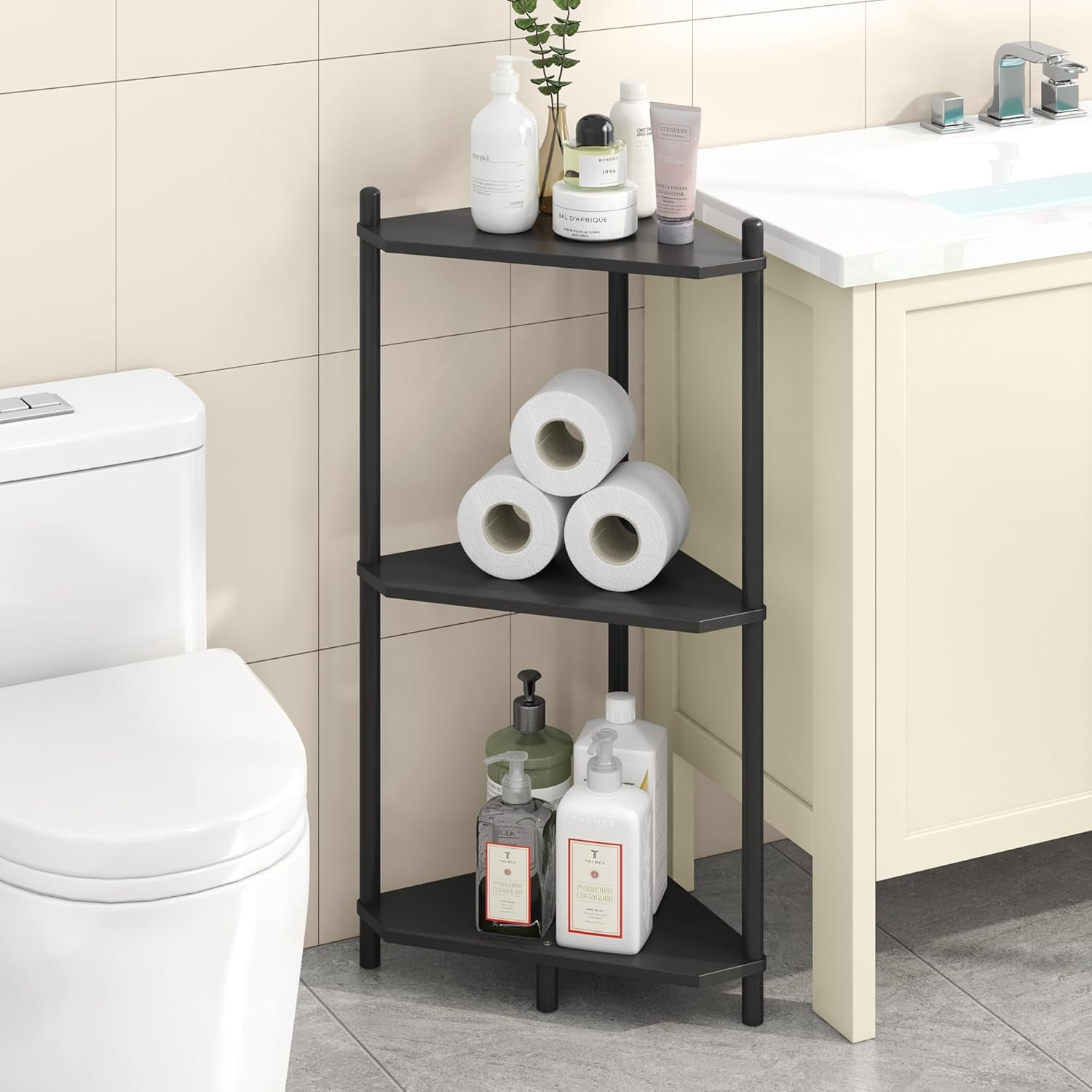 Corner Shelf Stand - 3 Tier Bamboo Small Corner Bookshelf for Office ...