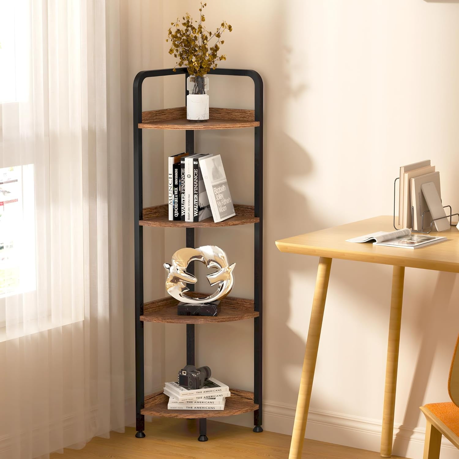 Corner Shelf Stand, 4-Tier Corner Bookshelf, Corner Plant Stand with ...