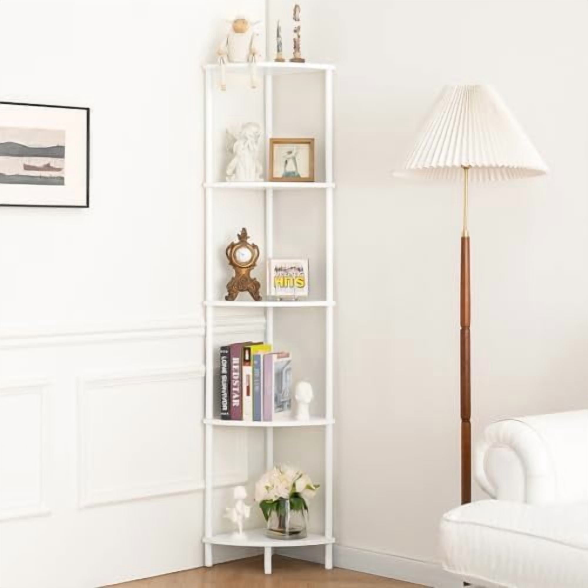 Corner Shelf Stand, 5-Tier Bookshelf, 65" Tall Shelves for Bedroom ...
