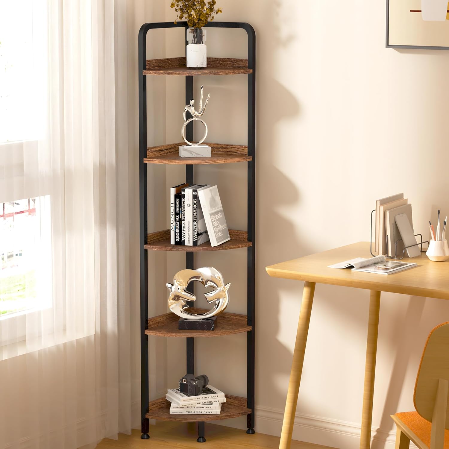 Corner Shelf Stand, 5-Tier Corner Bookshelf, Corner Plant Stand with ...