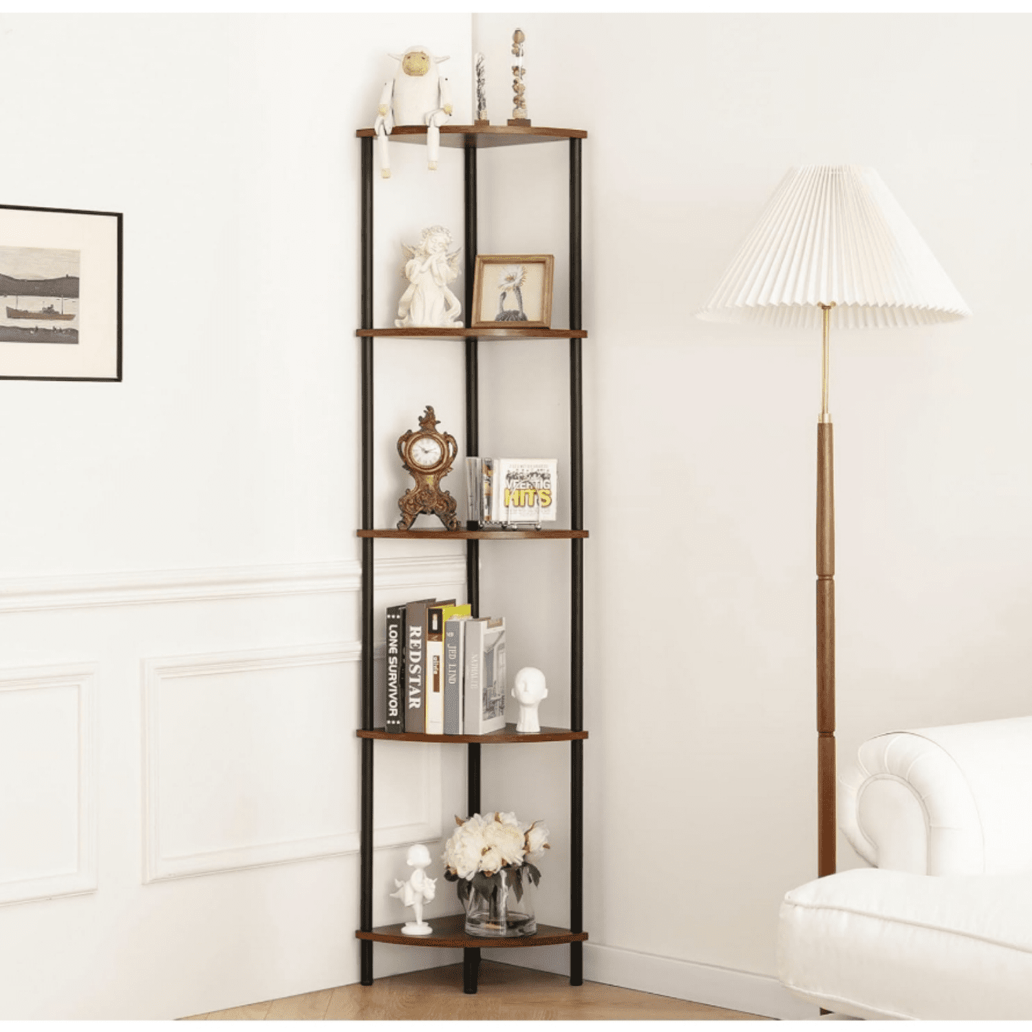Corner Shelf Stand, 5-Tier Corner Bookshelf, Tall Corner Shelves for ...