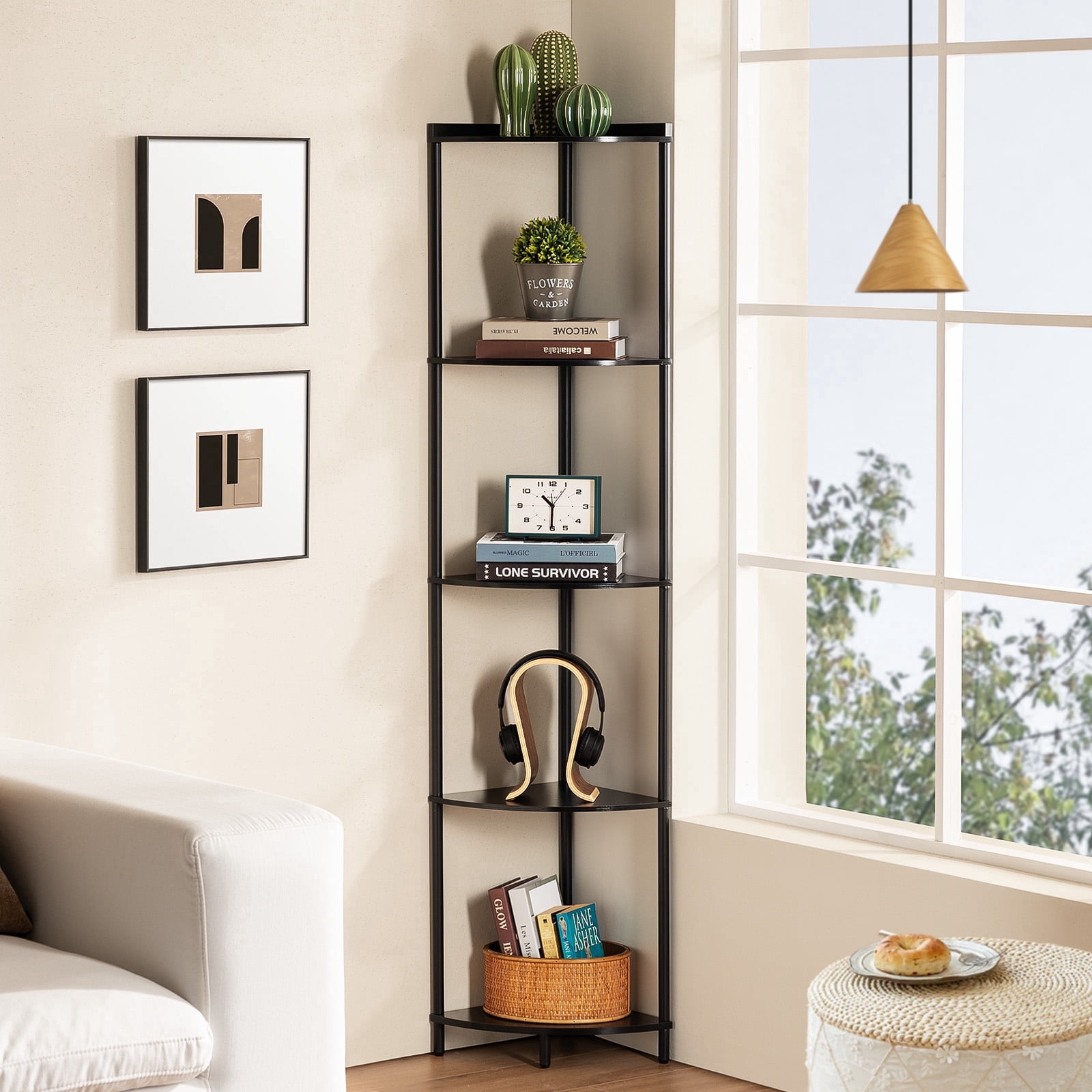 Corner Shelf Stand, 5-Tier Corner Shelves, 65" Wall Corner Bookshelf ...