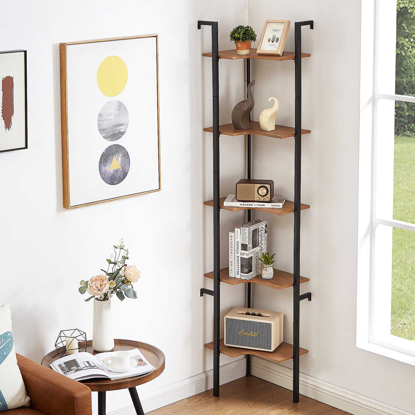 TribeSigns 70 inch Tall Corner Shelf, 5 Tier Corner Bookshelf Bookcase ...
