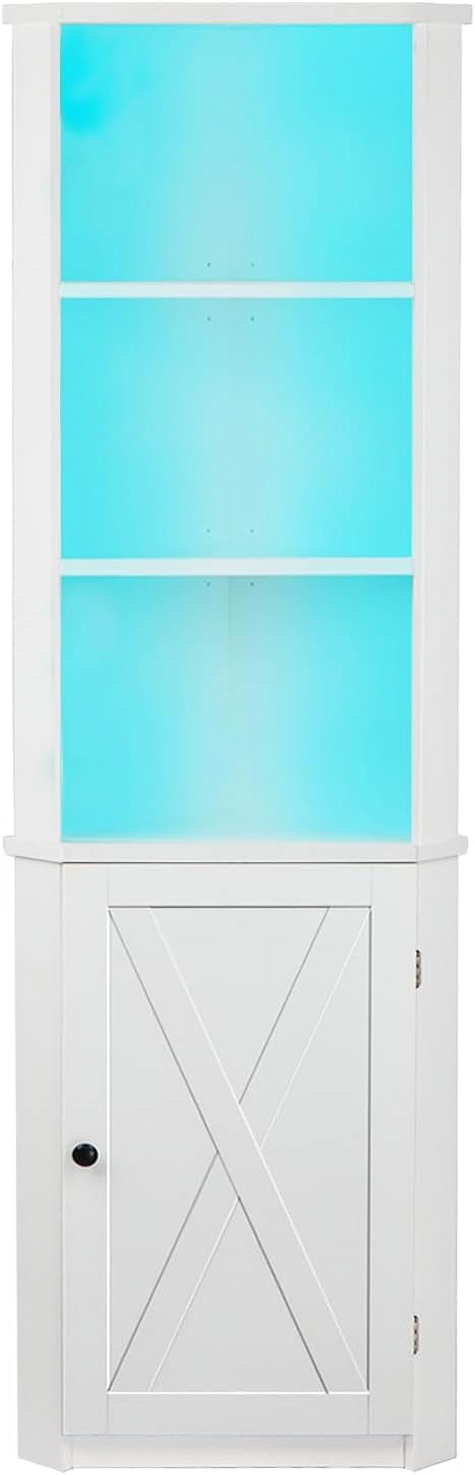 Corner Shelf Stand, Corner Cabinet with LED Lights, 5-Tier Storage ...