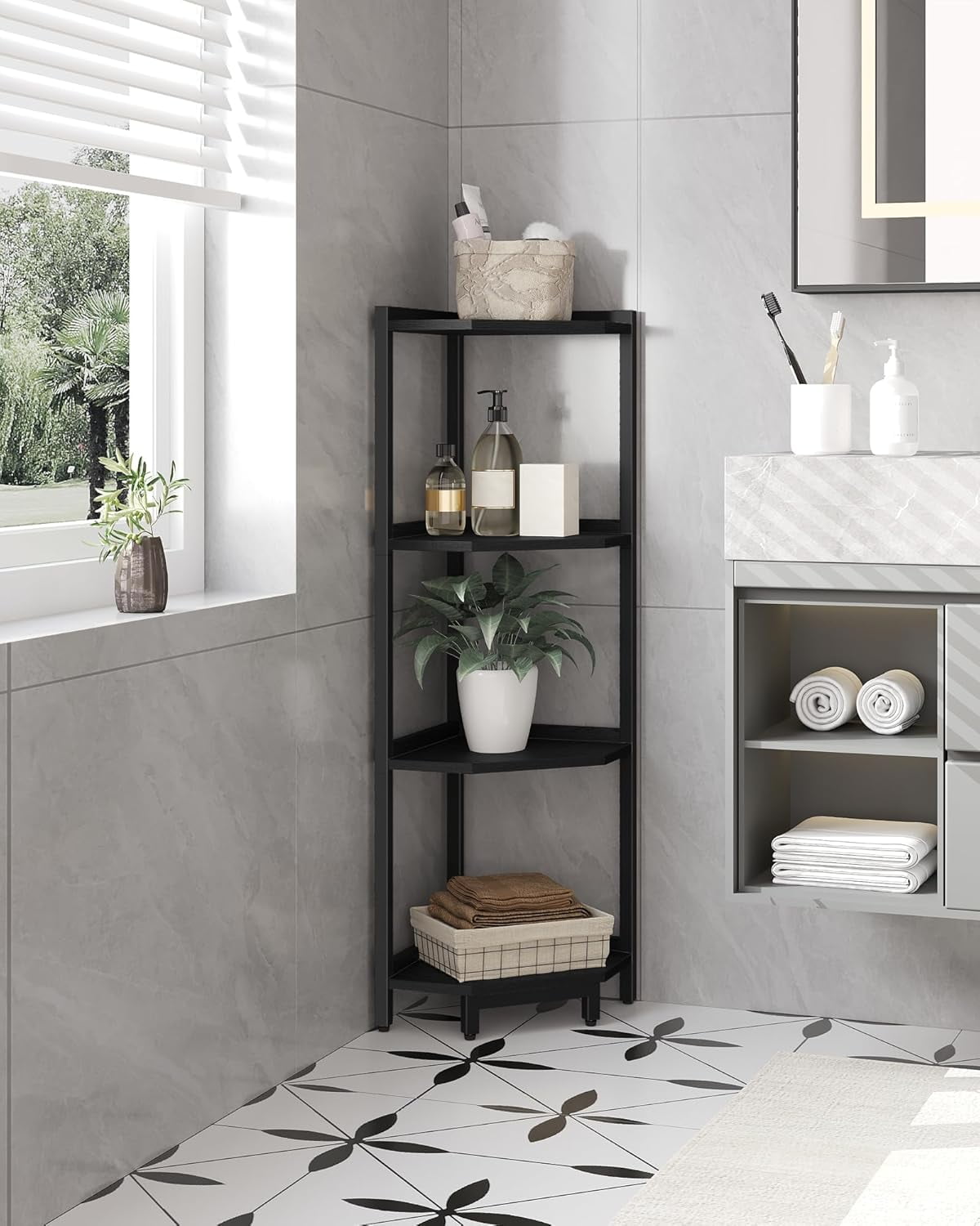 Corner Shelf Stand, Corner Bookshelf, Storage Standing Shelf Unit with ...