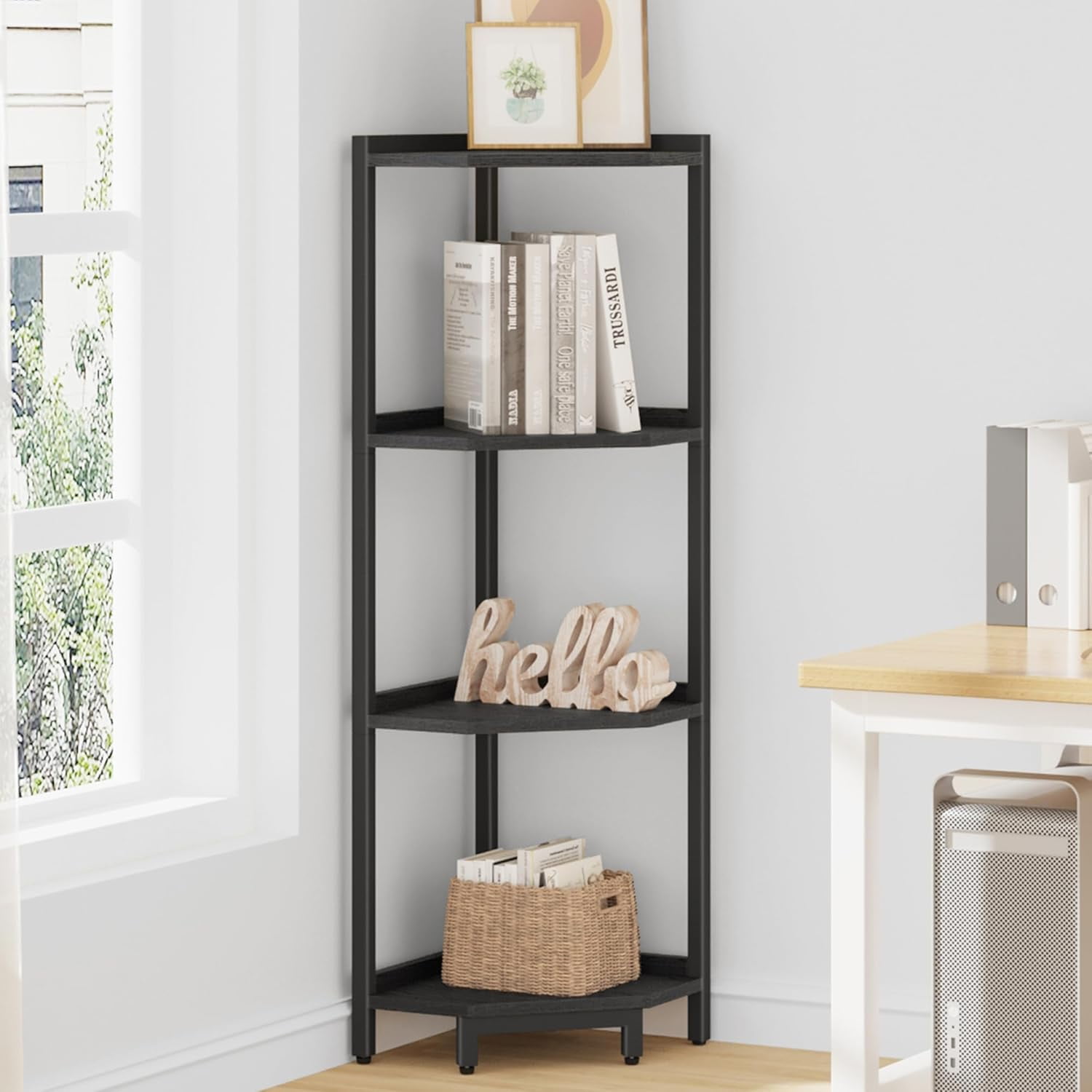 Corner Shelf Stand, Corner Bookshelf, Storage Standing Shelf Unit with ...