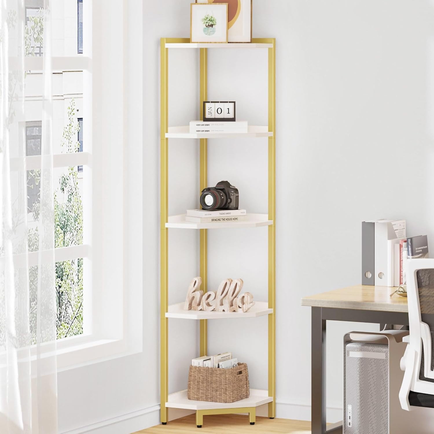 Corner Shelf Stand, Corner Bookshelf, Storage Standing Shelf Unit with ...