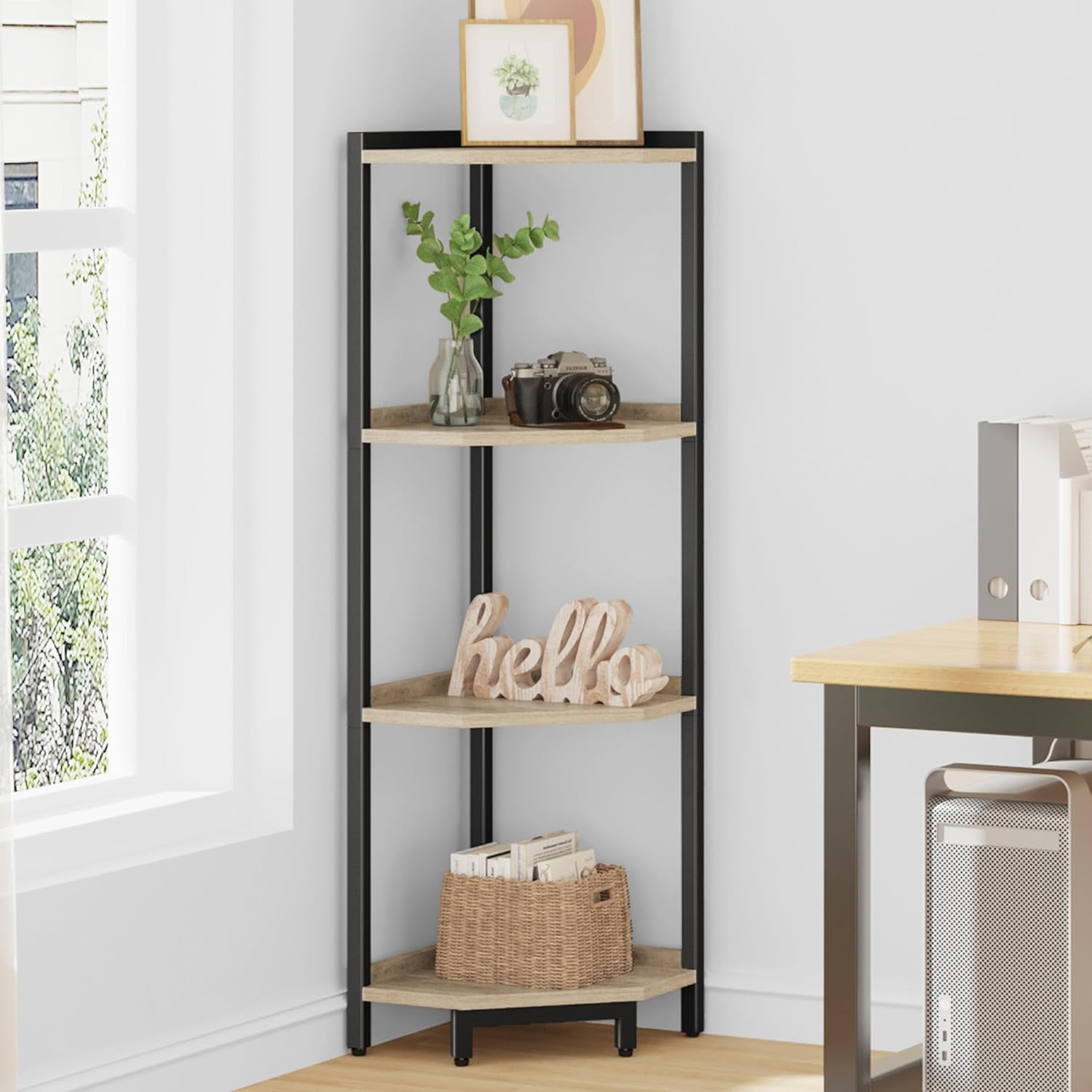 Corner Shelf Stand, Corner Bookshelf, Storage Standing Shelf Unit with ...