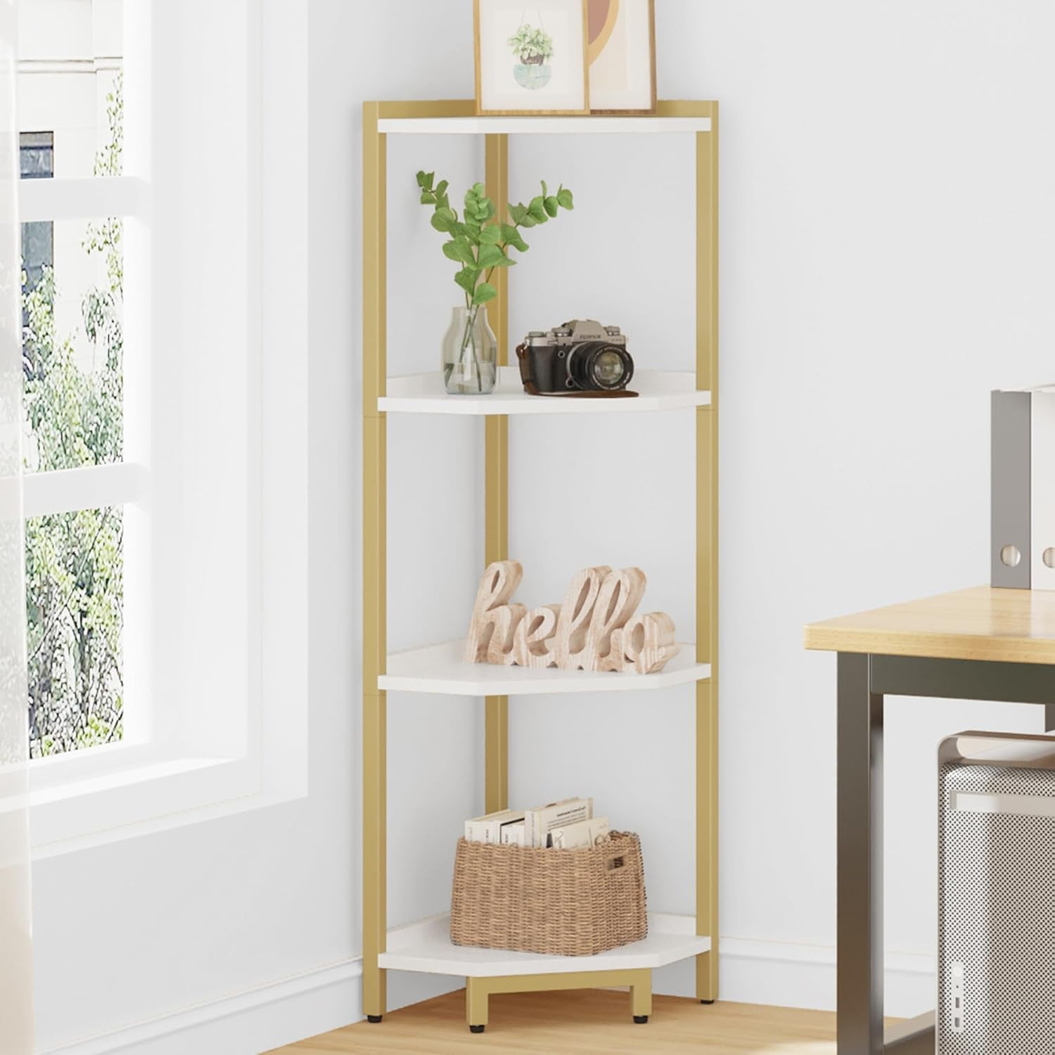 Corner Shelf Stand, Corner Bookshelf, Storage Standing Shelf Unit with ...