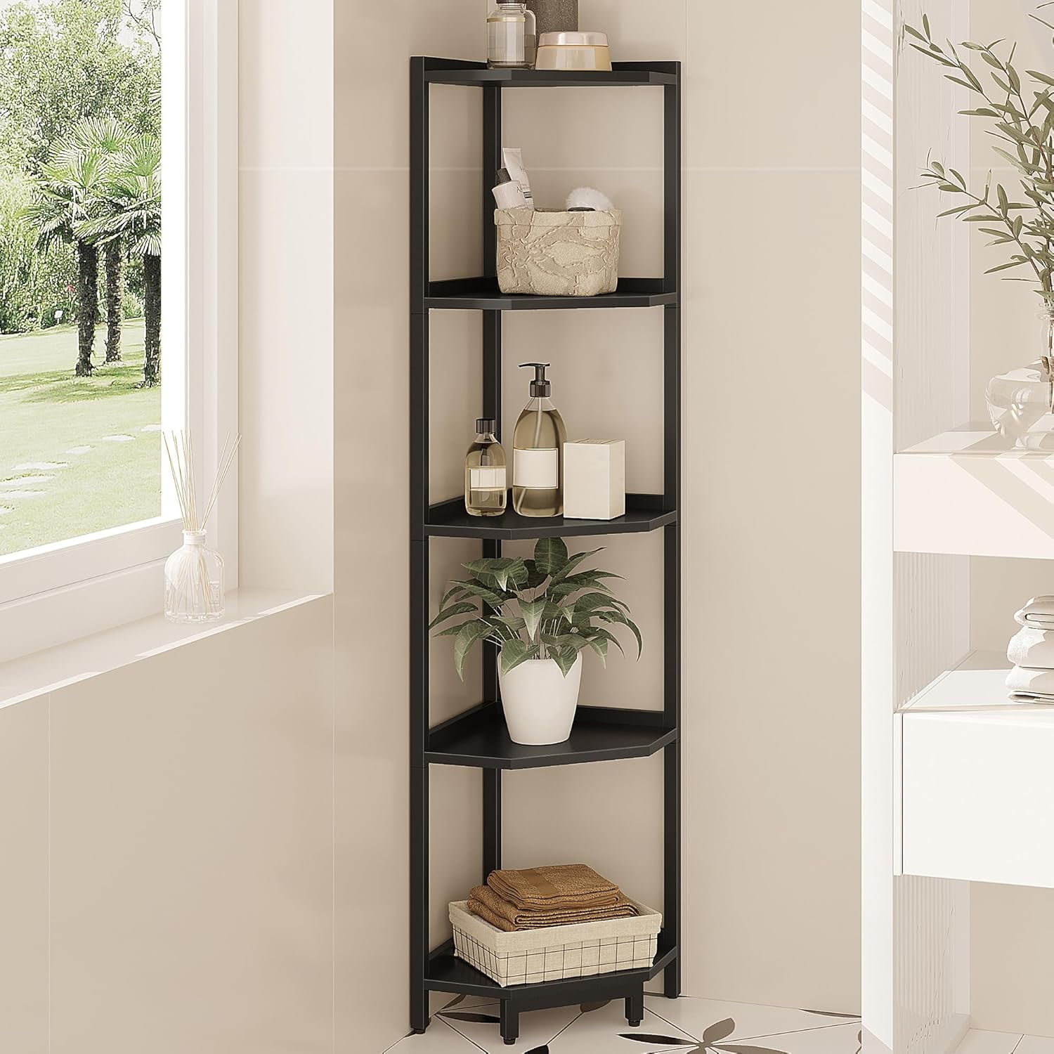 Corner Shelf Stand, Corner Bookshelf, Storage Standing Shelf Unit with ...