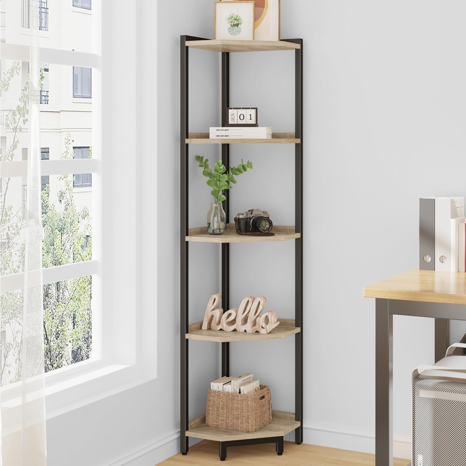 Corner Shelf Stand, Corner Bookshelf, Storage Standing Shelf Unit with ...