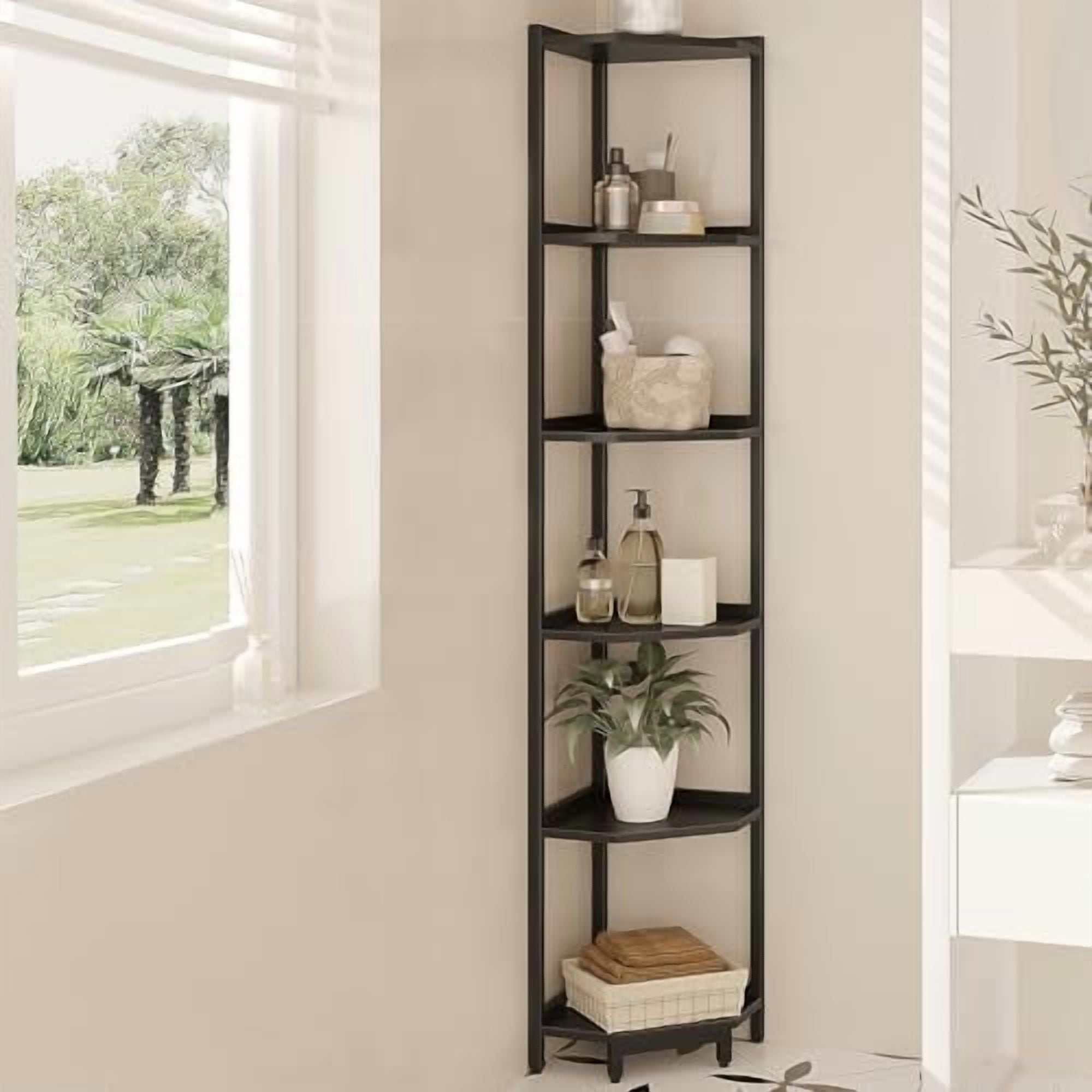 Corner Shelf Stand, Corner Bookshelf, Storage Standing Shelf Unit with ...
