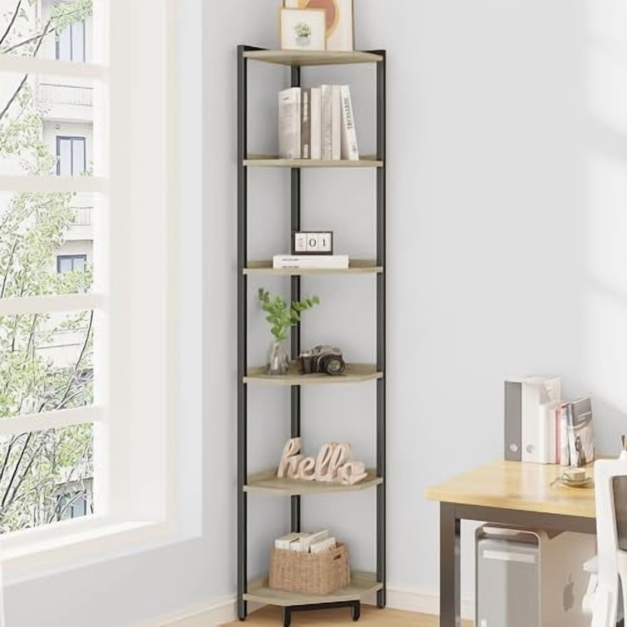Corner Shelf Stand, Corner Bookshelf, Storage Standing Shelf Unit with ...