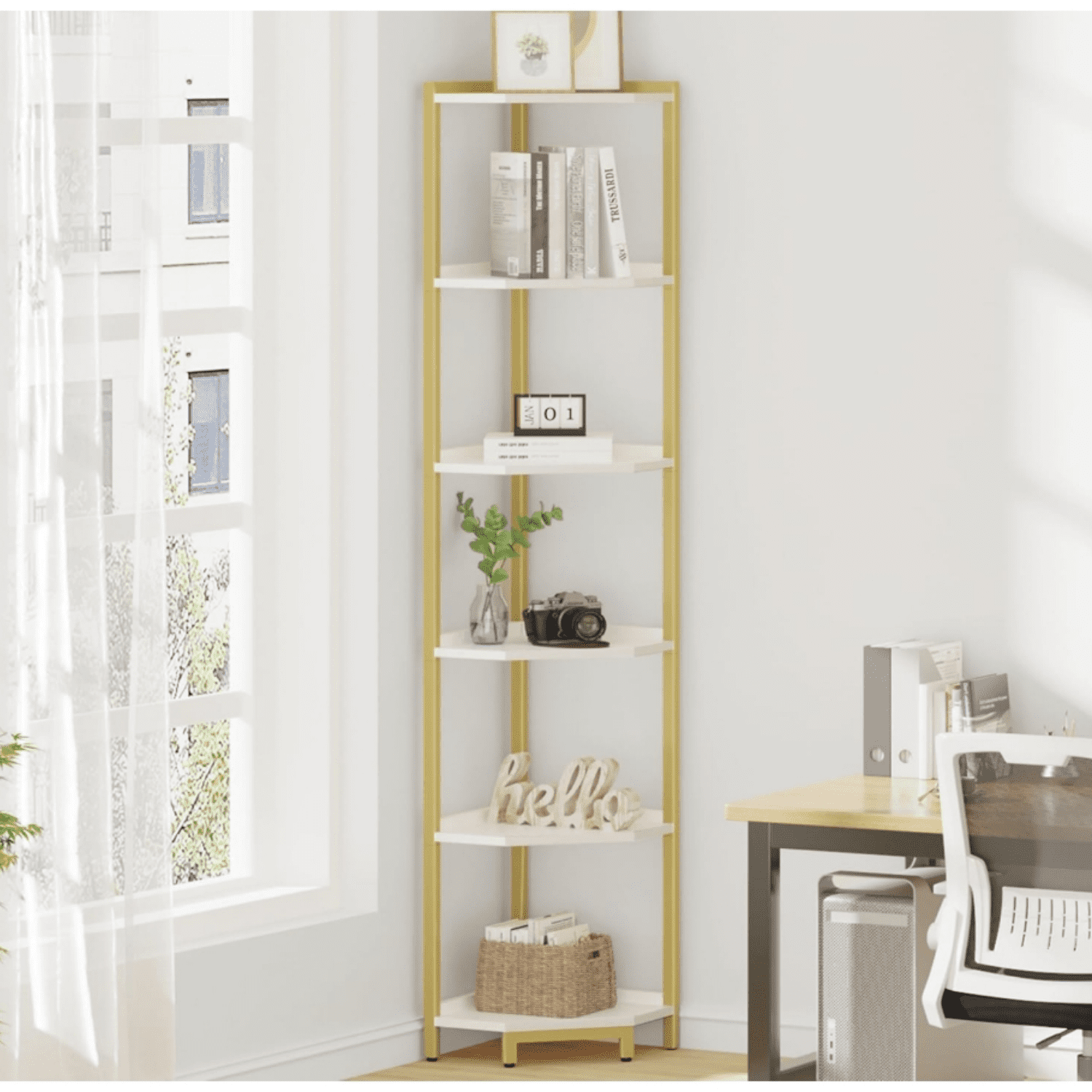 Corner Shelf Stand, Corner Bookshelf, Storage Standing Shelf Unit with ...