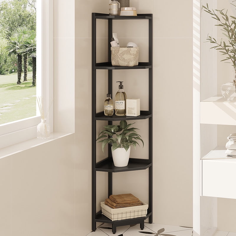 Corner Shelf Stand, Corner Bookshelf, Storage Standing Shelf Unit with ...
