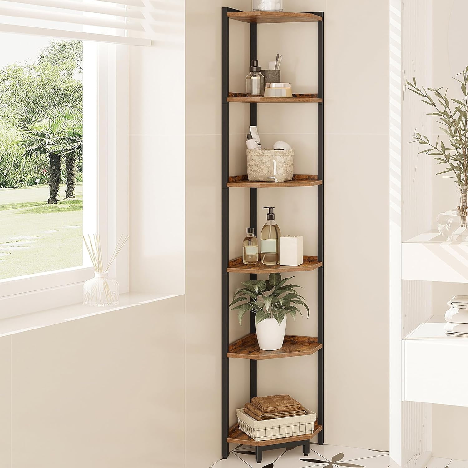 Corner Shelf Stand, Corner Bookshelf, Storage Standing Shelf Unit with ...