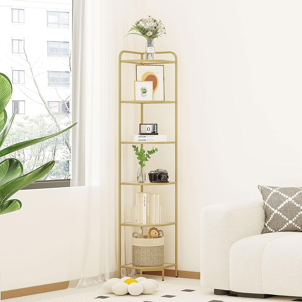 Corner Shelf Stand, Glass Bookshelf Bookcase, Bathroom Organizer, Plant ...