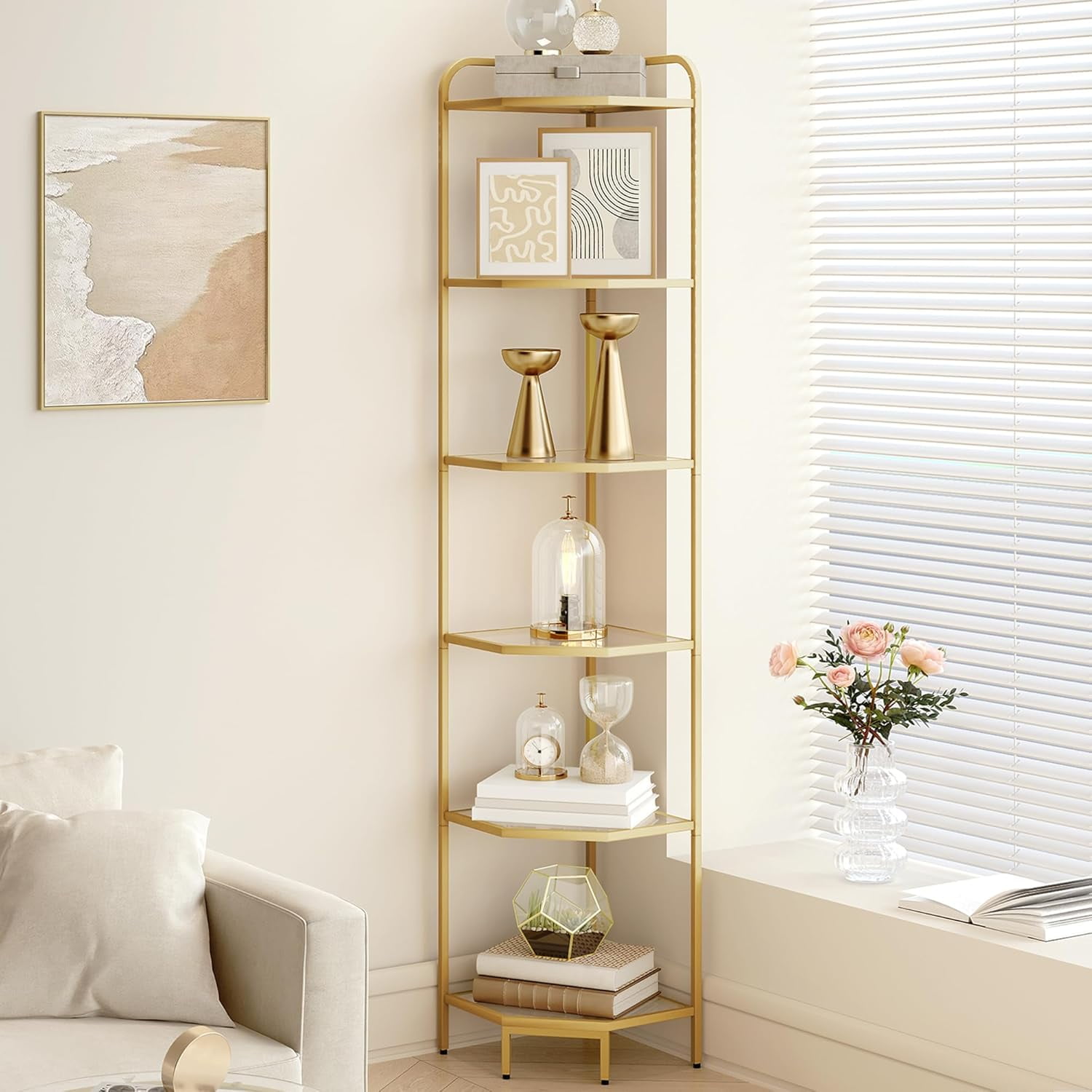 Corner Shelf Stand, Glass Bookshelf Bookcase, Bathroom Organizer, Plant ...