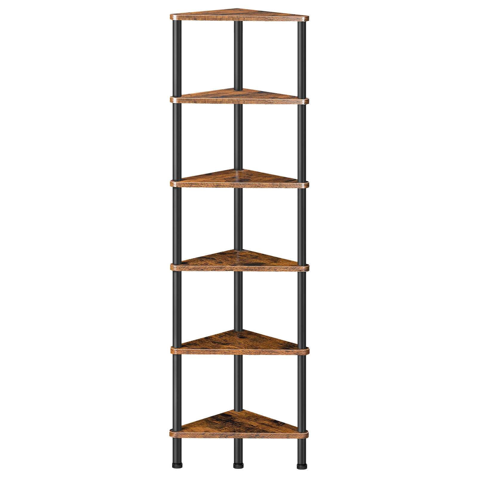 Corner Shelf Stand, Industrial 6-Tier Wall Corner Bookshelf with Metal ...