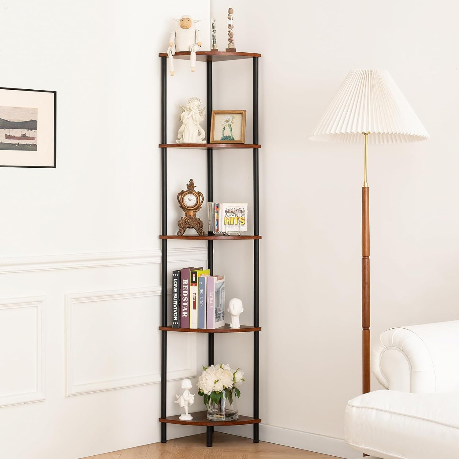 Corner Shelf Stand, Shelves for Bedroom, Living Room, Narrow Display ...