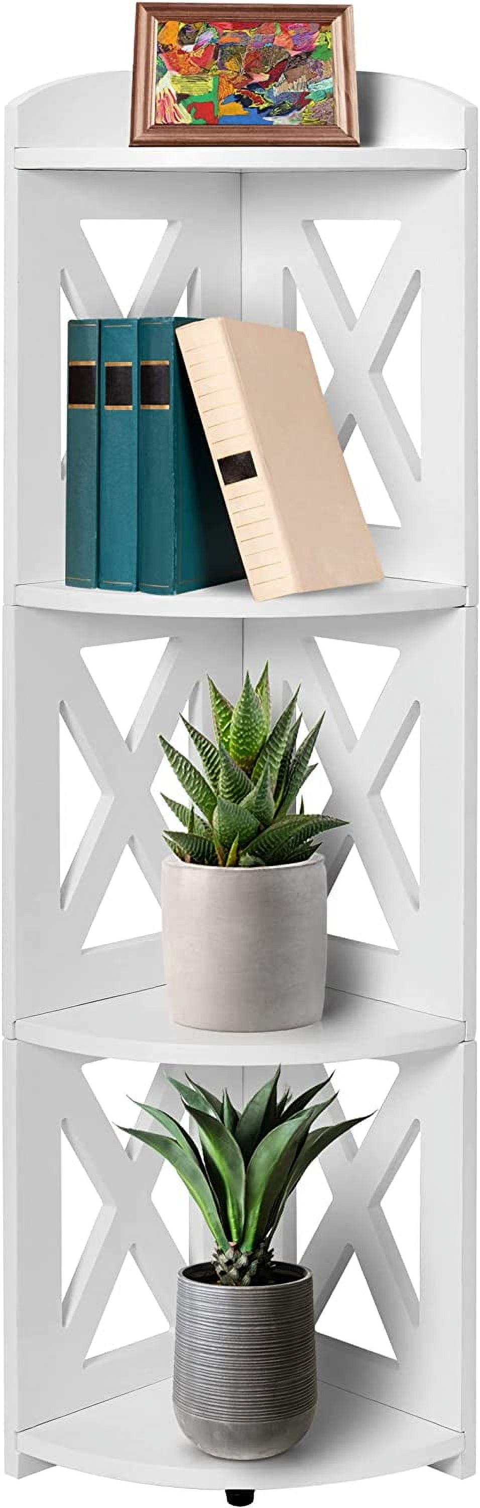 Corner Shelf Stand, Wood Corner Bookshelf, Corner Bookcase and Plant ...