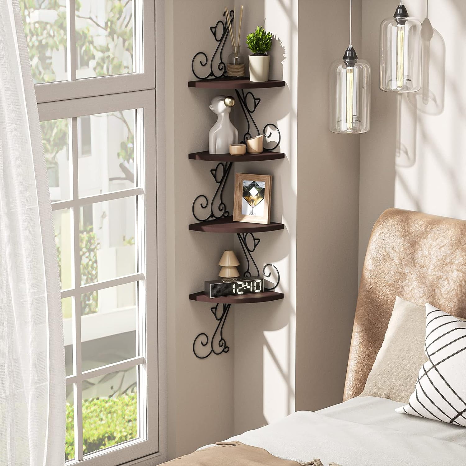 Corner Shelf Wall Mount, 4 Tier Floating Shelves for Wall, Easy-to ...