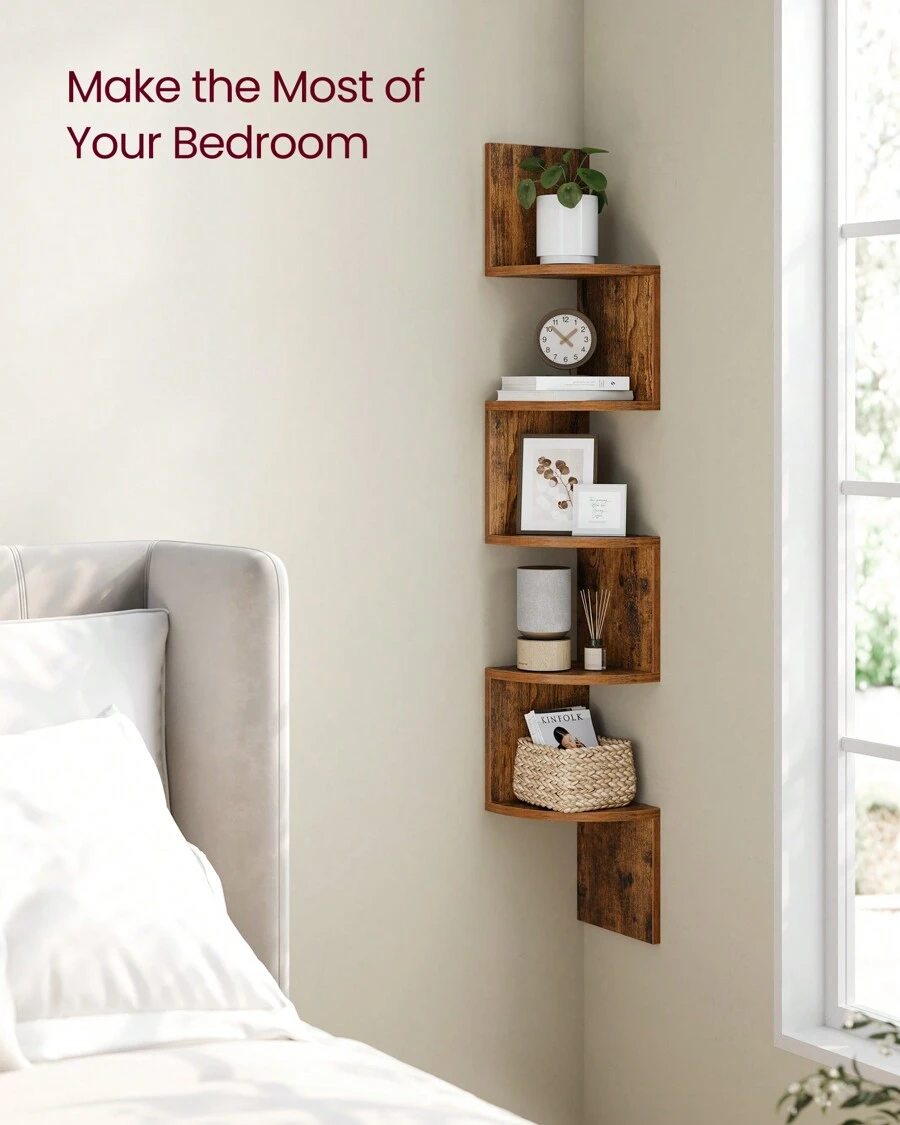 Corner Shelf Wall Mount, 5-Tier Floating Wall Shelf, Corner Bookshelf ...