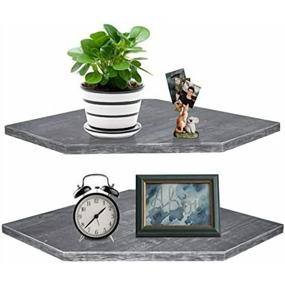 Corner Shelf Wall Mount, Set of 2 Corner Floating Shelves with Cord ...