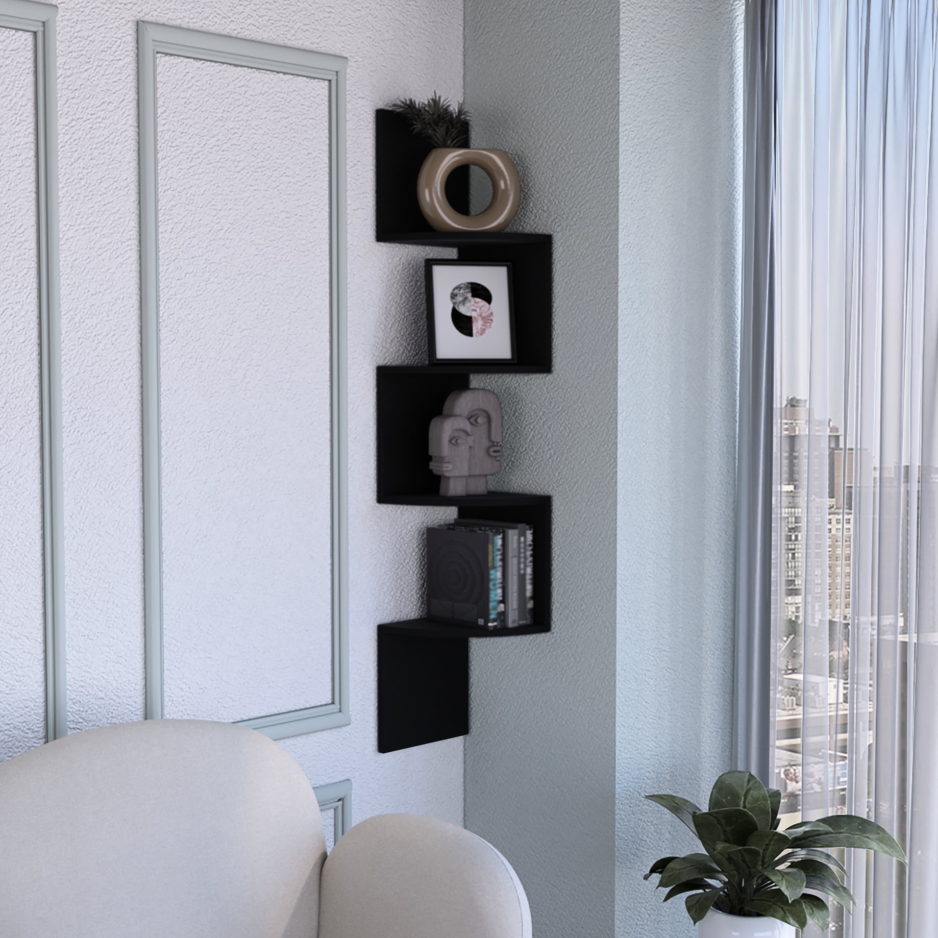 Corner Shelf - Wall Mounted Design, 4 Shelves 9.8"w X 9.8"h, Black ...