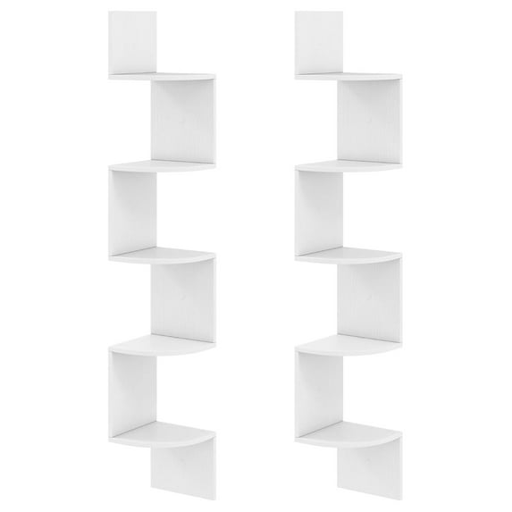 Corner Shelf Wall Mounted Set of 2, 5-Tier Hanging Bookcase, Wood ...