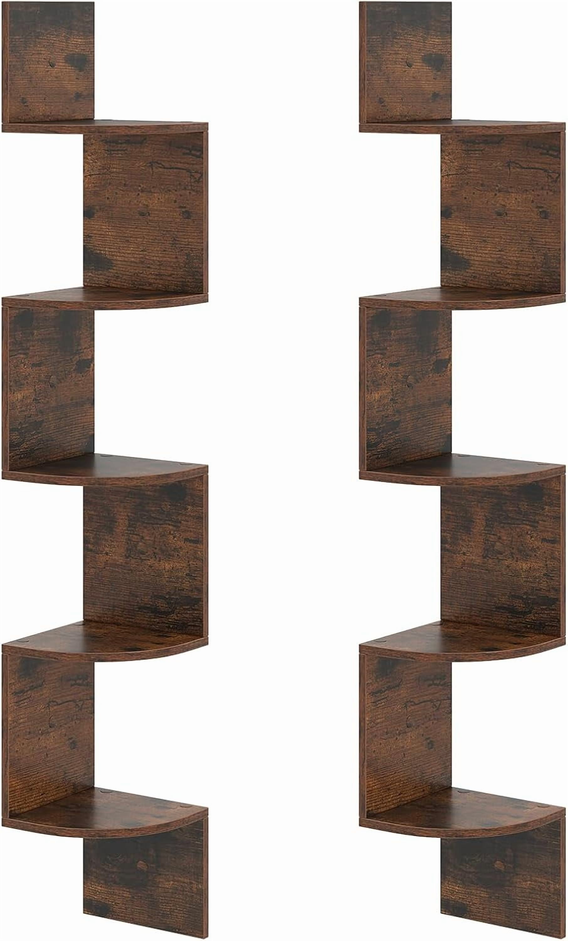Corner Shelf Wall Mounted Set of 2, 5-Tier Hanging Bookcase, Wood ...