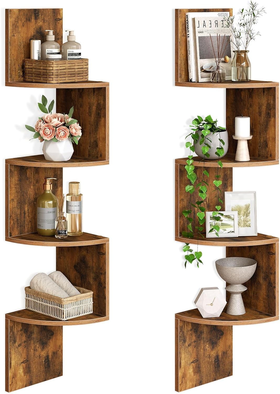 Corner Shelf Wall-Mounted, Set of 2 Floating Corner Shelves for Wall, 4 ...