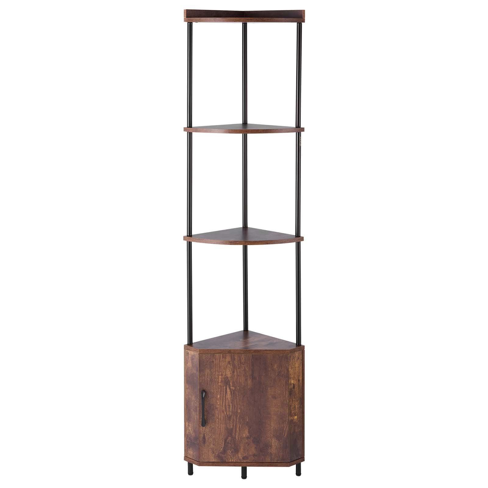 Corner Shelf with LED Lights, 5 Tier Tall Corner Stand with Doors ...