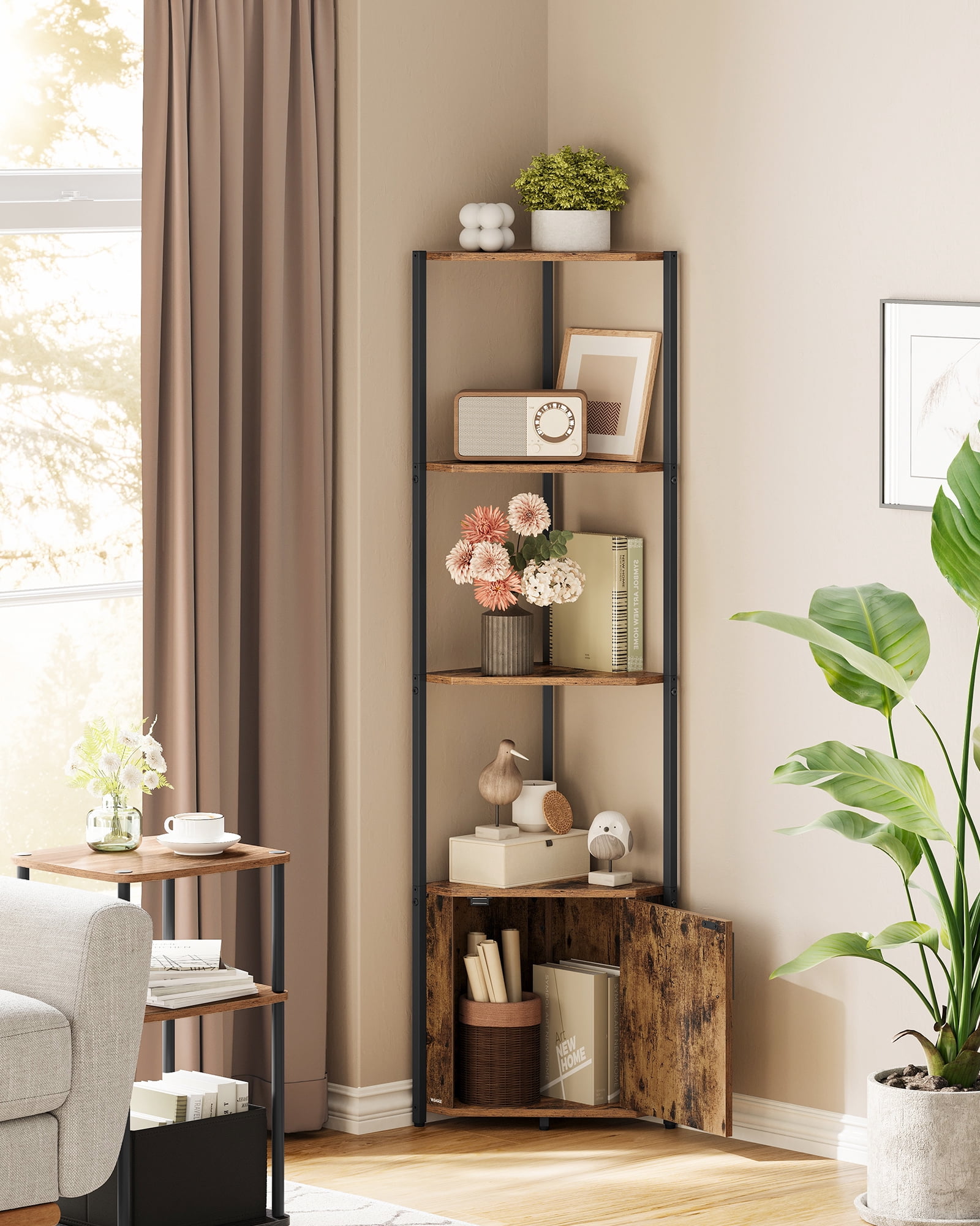 Corner Shelf with Storage, Corner Storage Cabinet, 5-Tier Corner ...