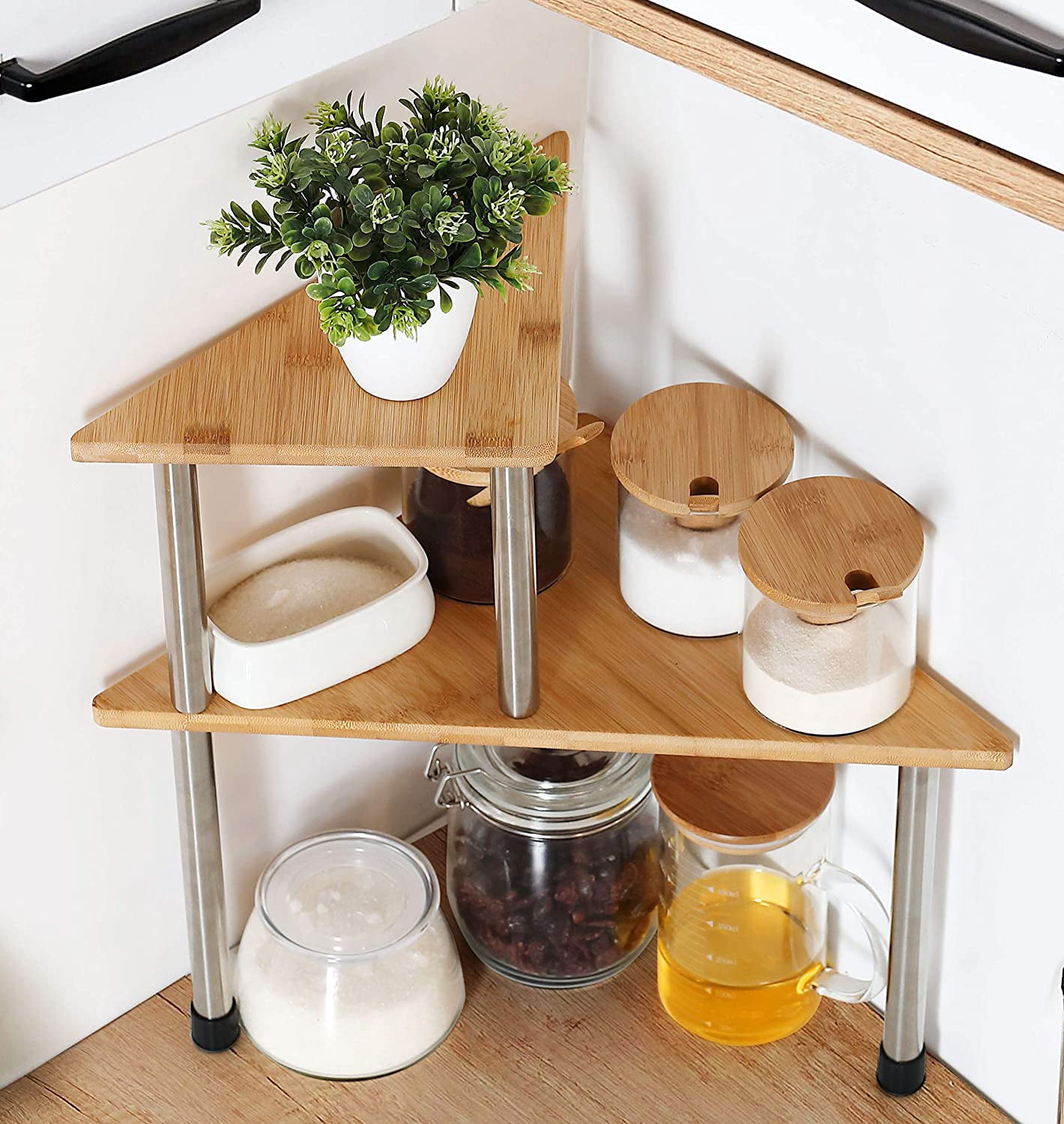Corner Shelves 2 Tier Spice Rack-Standing Pantry Cabinet Storage Shelf ...