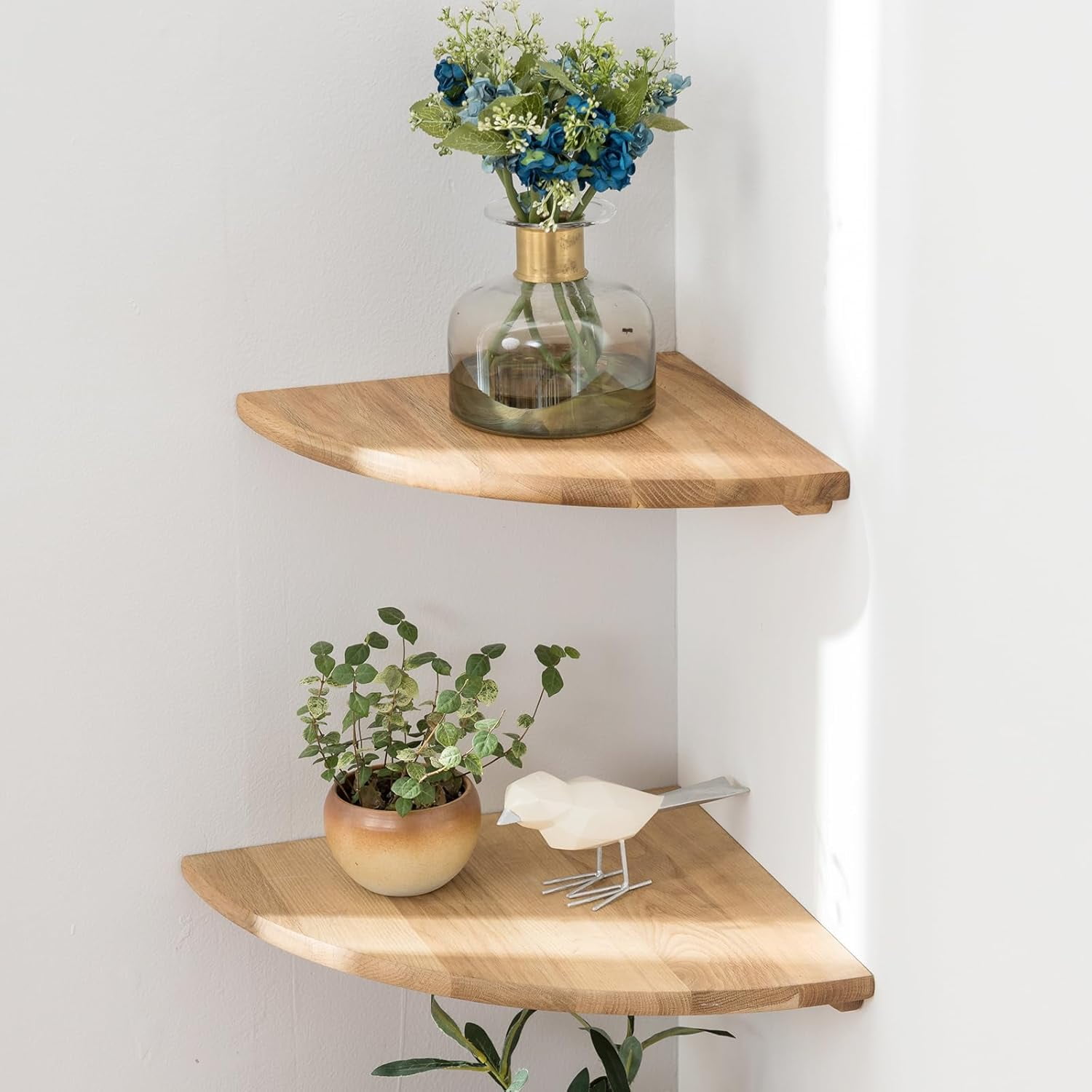 Corner Shelves, Floating Corner Shelf, Set of 2 7inch Solid Oak Wood ...