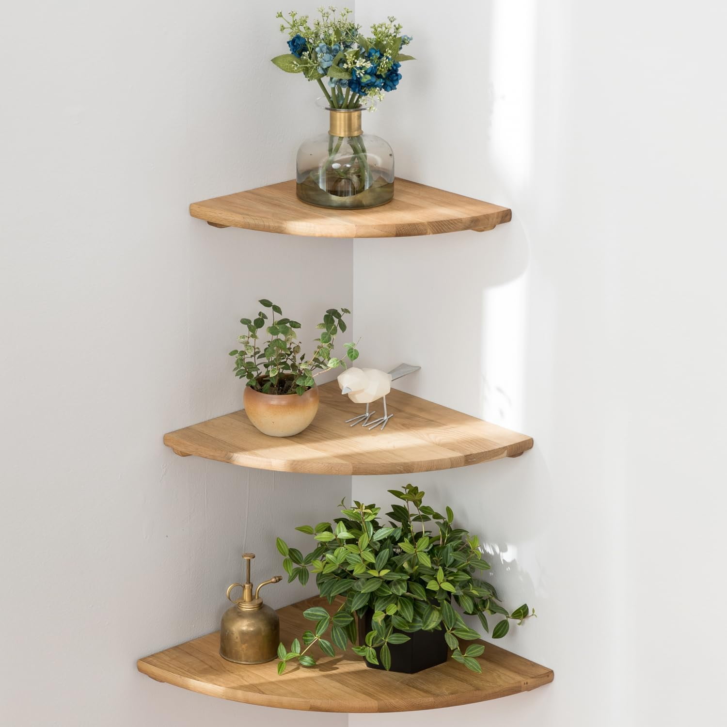 Corner Shelves, Floating Corner Shelf, Set of 3 Solid Oak Wood Corner ...