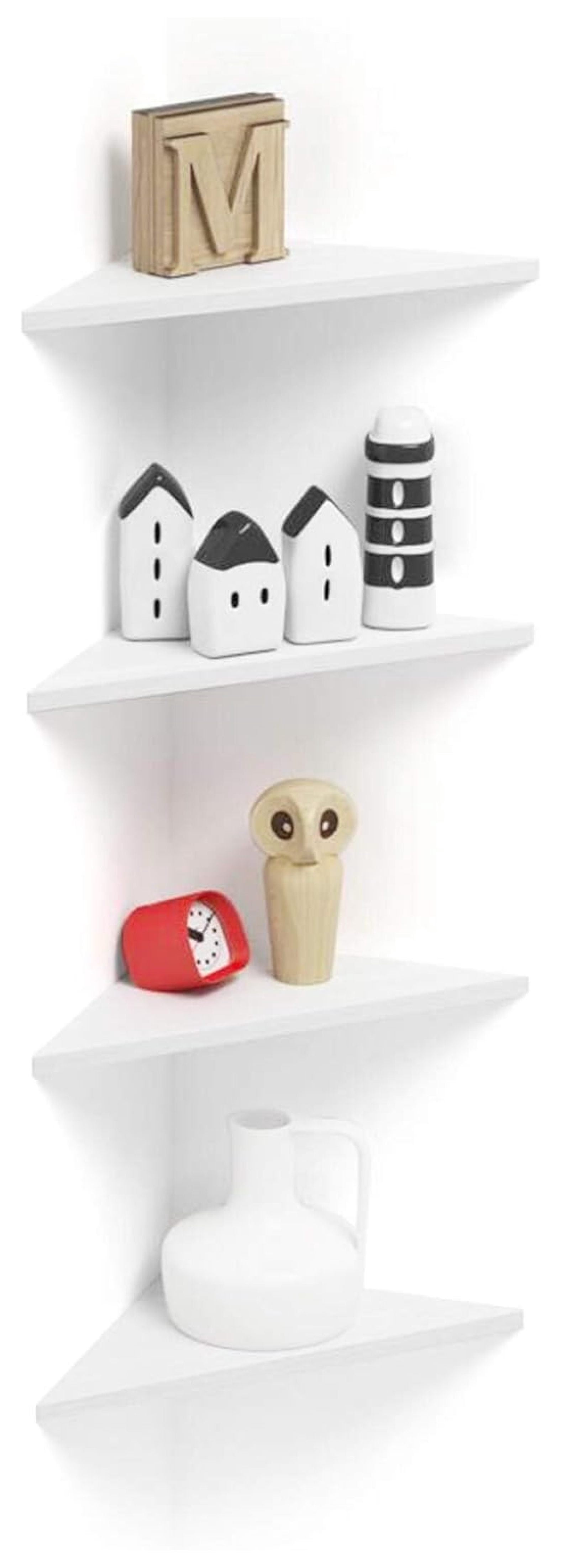 Corner Shelves Set of 4, Ashwood White - Easy Mount Floating Shelves ...