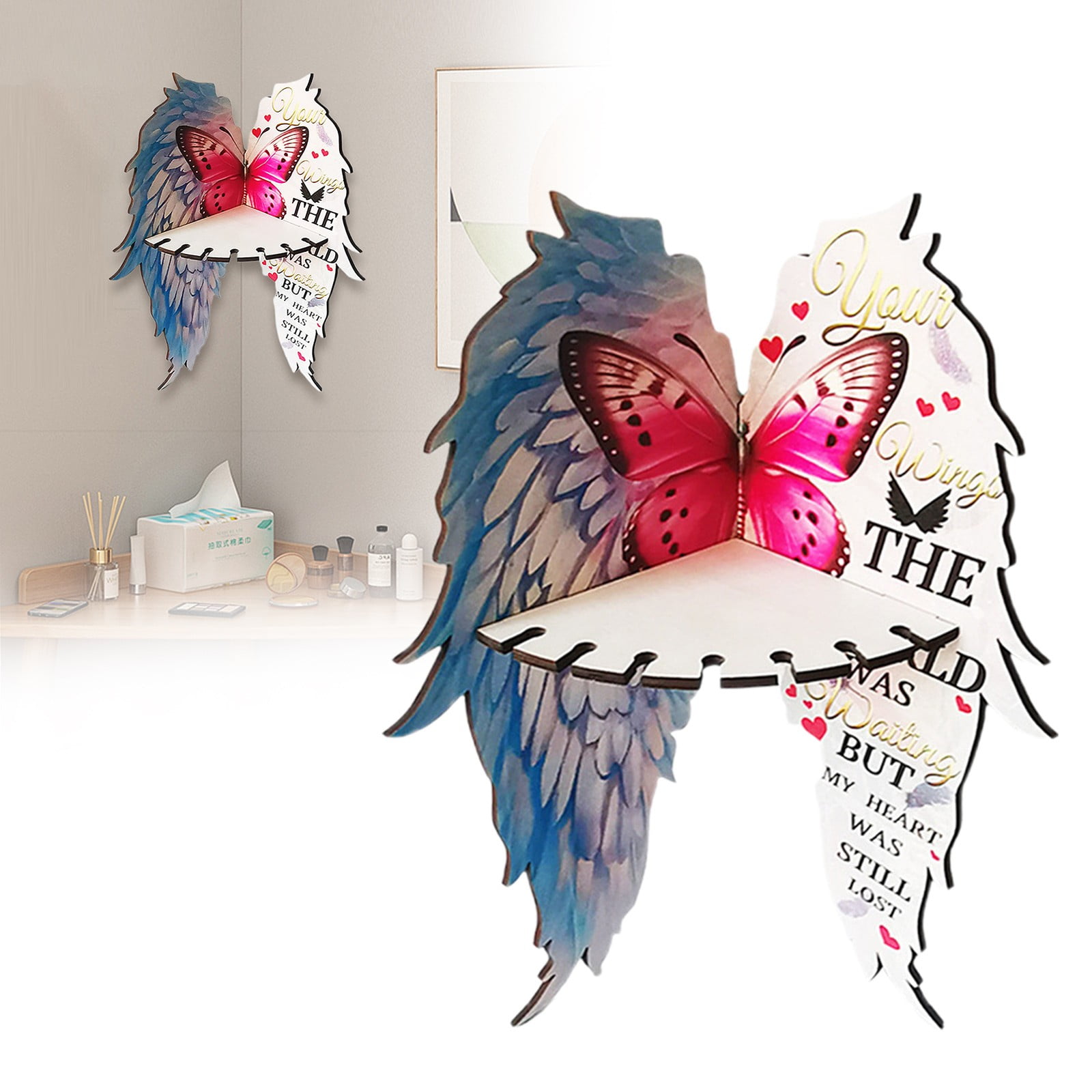 Corner Shelves Wall Mounted Angel Wooden Floating Corner Shelves Rustic ...